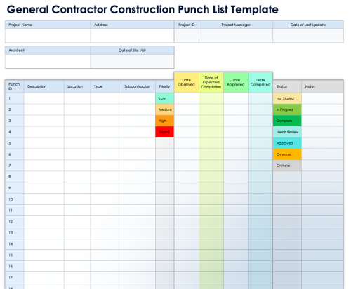 Construction Punch List Templates: Free & Customizable | Smartsheet