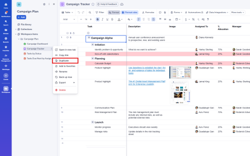 Duplicate a sheet from the workspace left navigation bar | Smartsheet