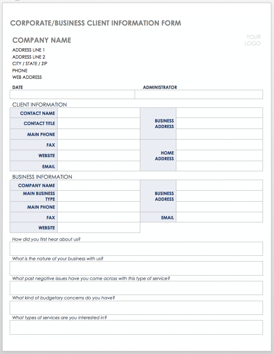 Free Client Information Forms & Templates | Smartsheet