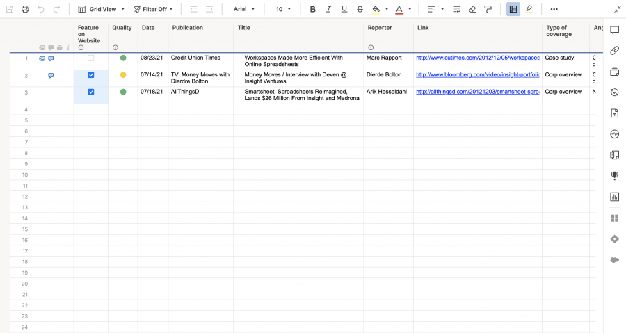 PR Coverage Tracker Template | Smartsheet