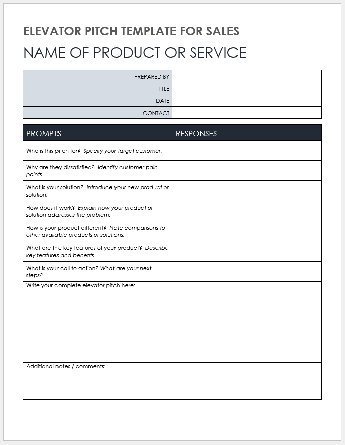 Free Elevator Pitch Templates | Smartsheet