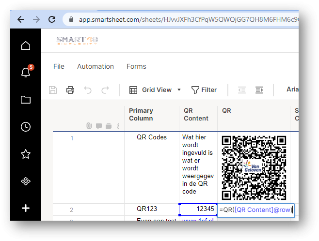 Inline QR Generator | Smartsheet