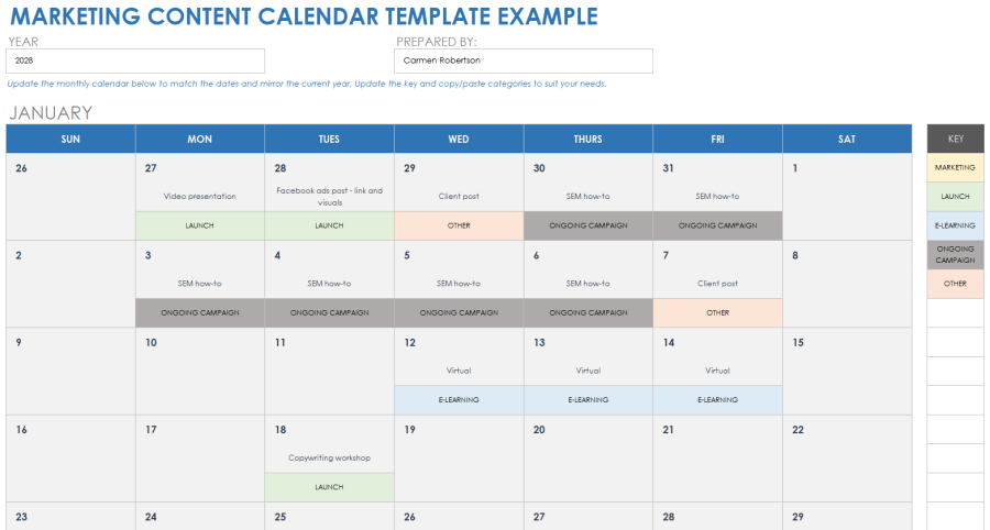 Free Content Calendar Templates and Examples | Smartsheet