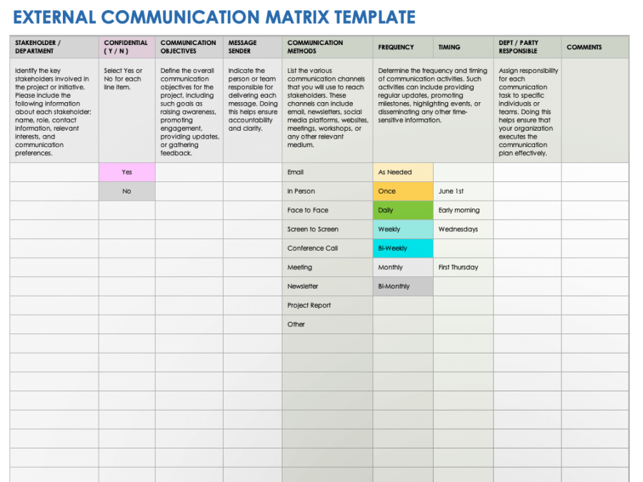 Free Communication Matrix Templates With How-To | Smartsheet