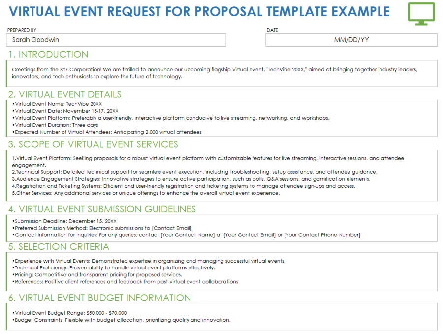 Free Event Request for Proposal (RFP) Templates