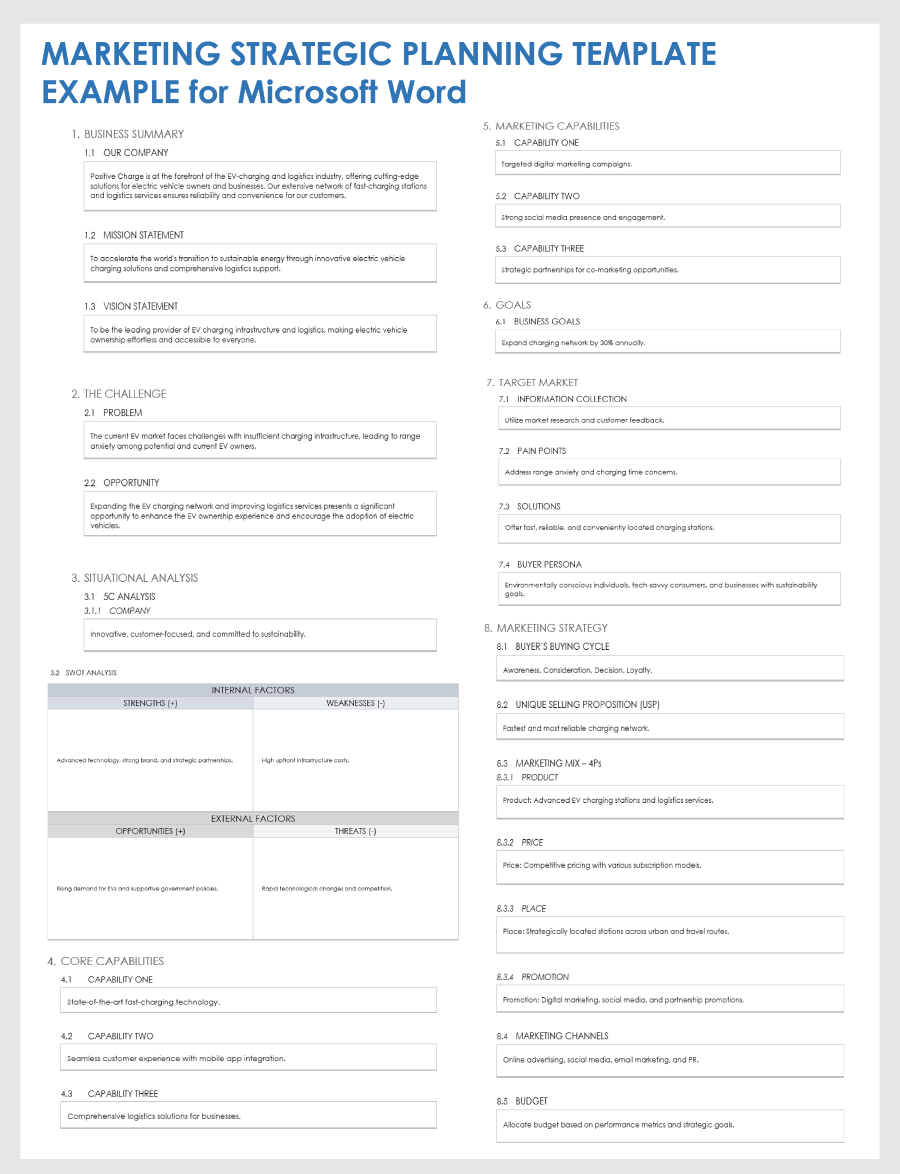 Free MS Word Strategic Planning Templates with Sample Data