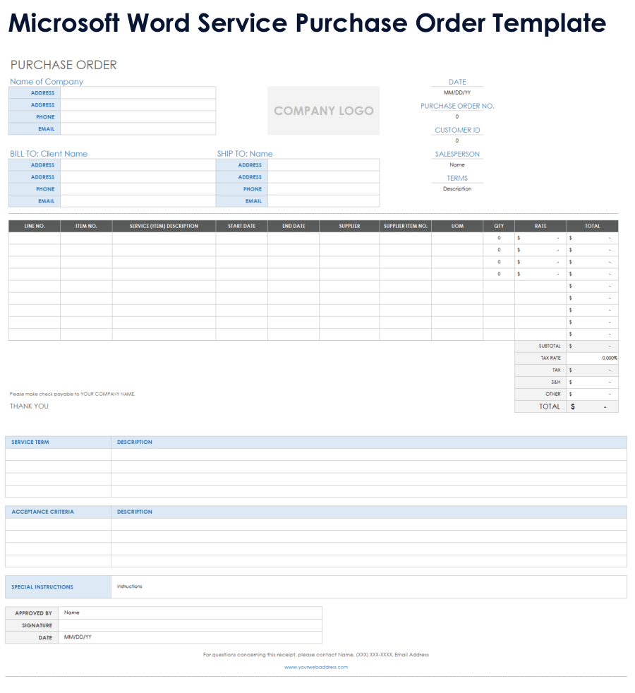 Free MS Word Purchase Order Templates, Forms & Letters