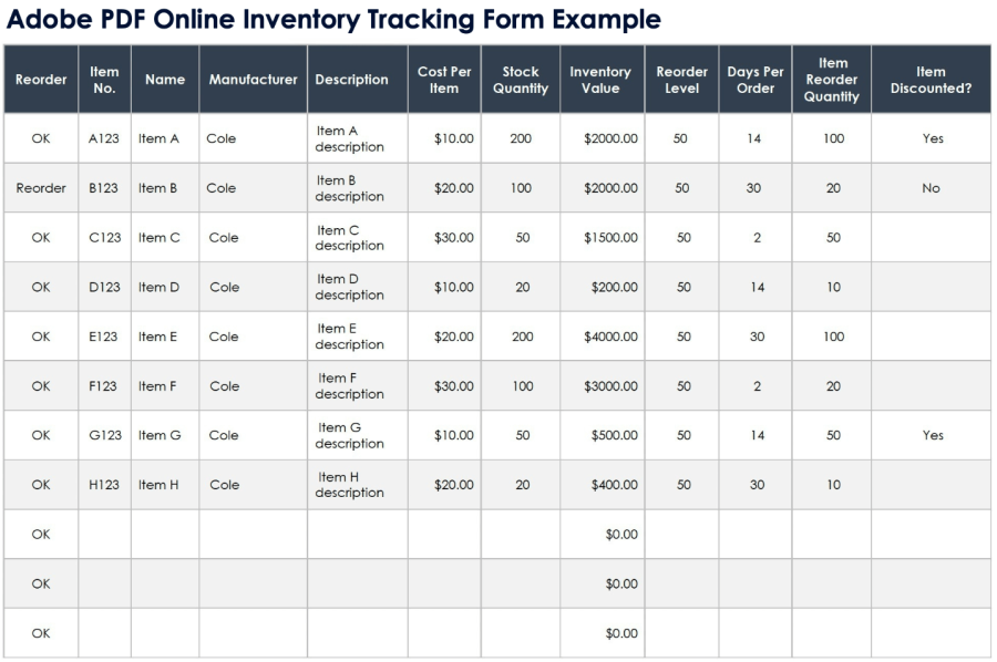Free PDF Inventory Sheets & Templates - Editable & Printable