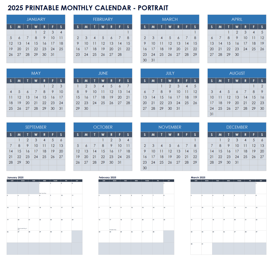 15 Free 2025 Monthly Calendar Templates | Smartsheet