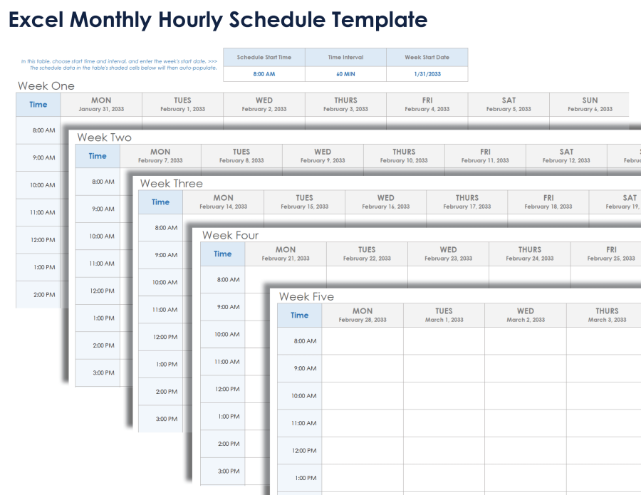 Free Excel Hourly Schedule Templates: Editable & Printable