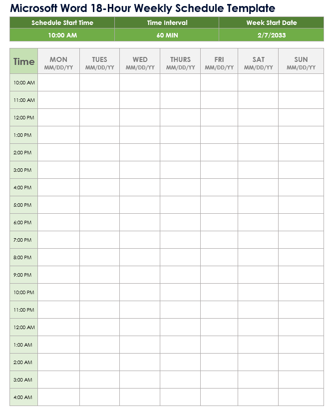 Free MS Word Hourly Schedule Templates: Printable & Editable