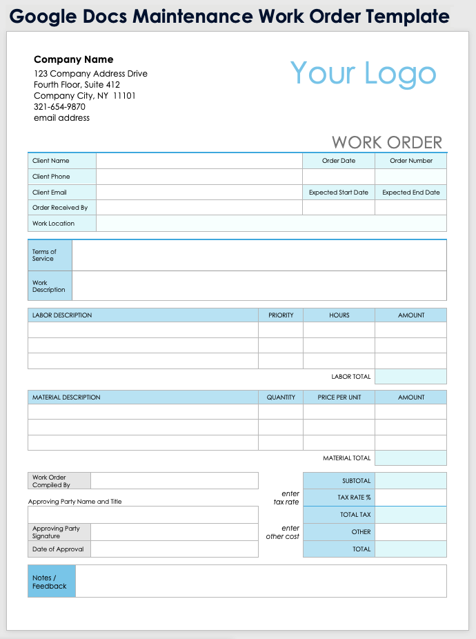 Free Google Docs Work Order Templates & Forms: Edit & Print