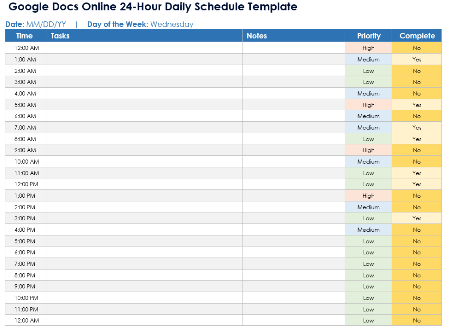 Free Google Docs Hourly Schedule Templates: Printable, Editable