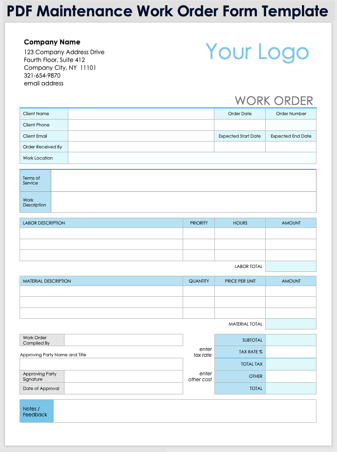 Free PDF Work Order Forms & Templates: Editable, Printable