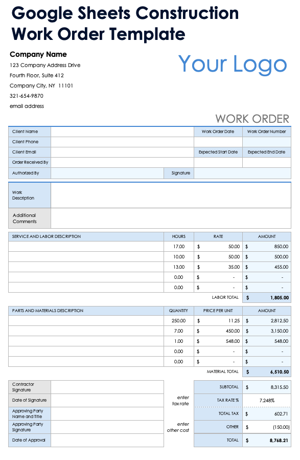 Free Google Sheets Work Order Templates, Forms & Tracker