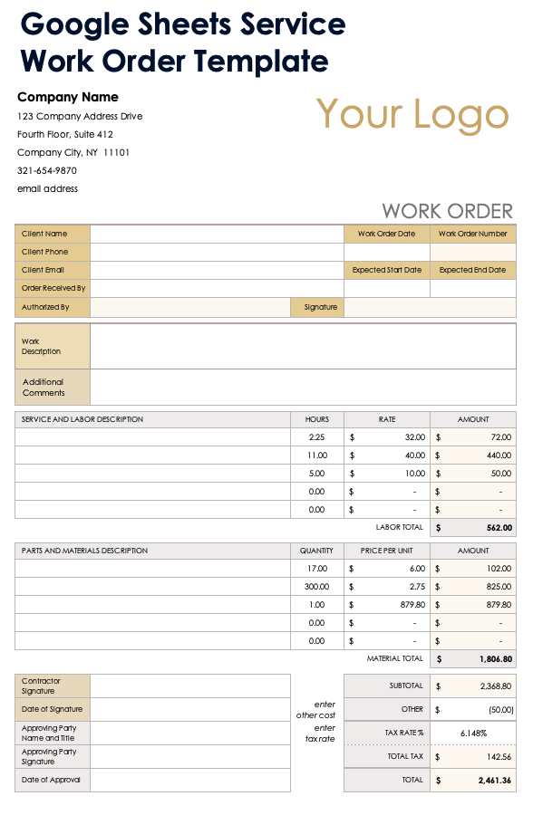 Free Google Sheets Work Order Templates, Forms & Tracker