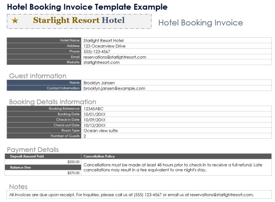 Free Hotel & Motel Invoice Templates - All Formats, All Types