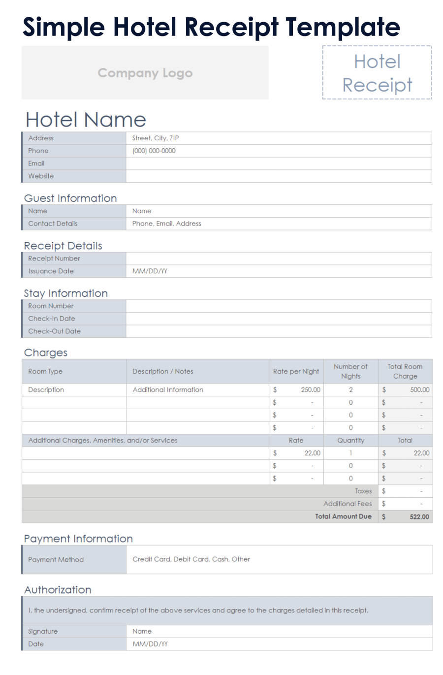 Free Hotel Receipt Templates: All Formats, All Types
