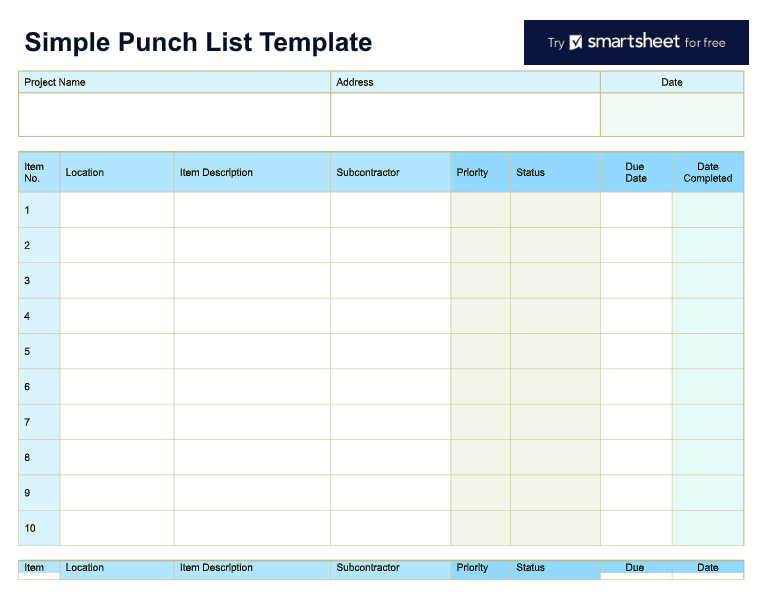 Construction Punch List Templates: Free & Customizable | Smartsheet