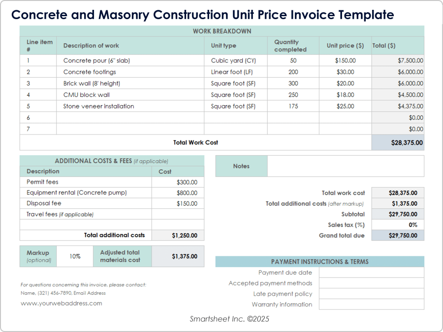 Free Construction Invoice Templates for Excel