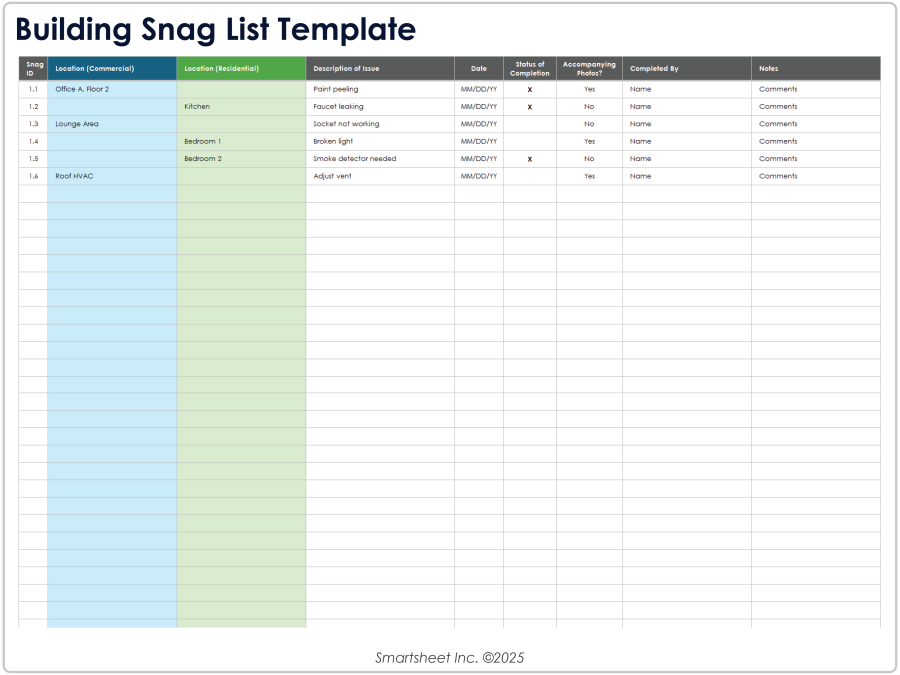 10 Free Construction Snag List Templates