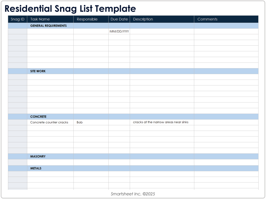 10 Free Construction Snag List Templates