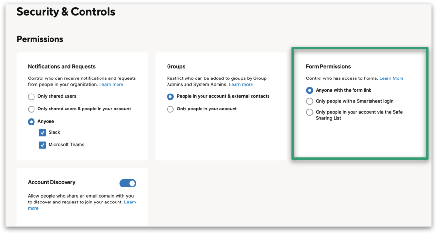 Forms - New Safe Sharing List permission | Smartsheet