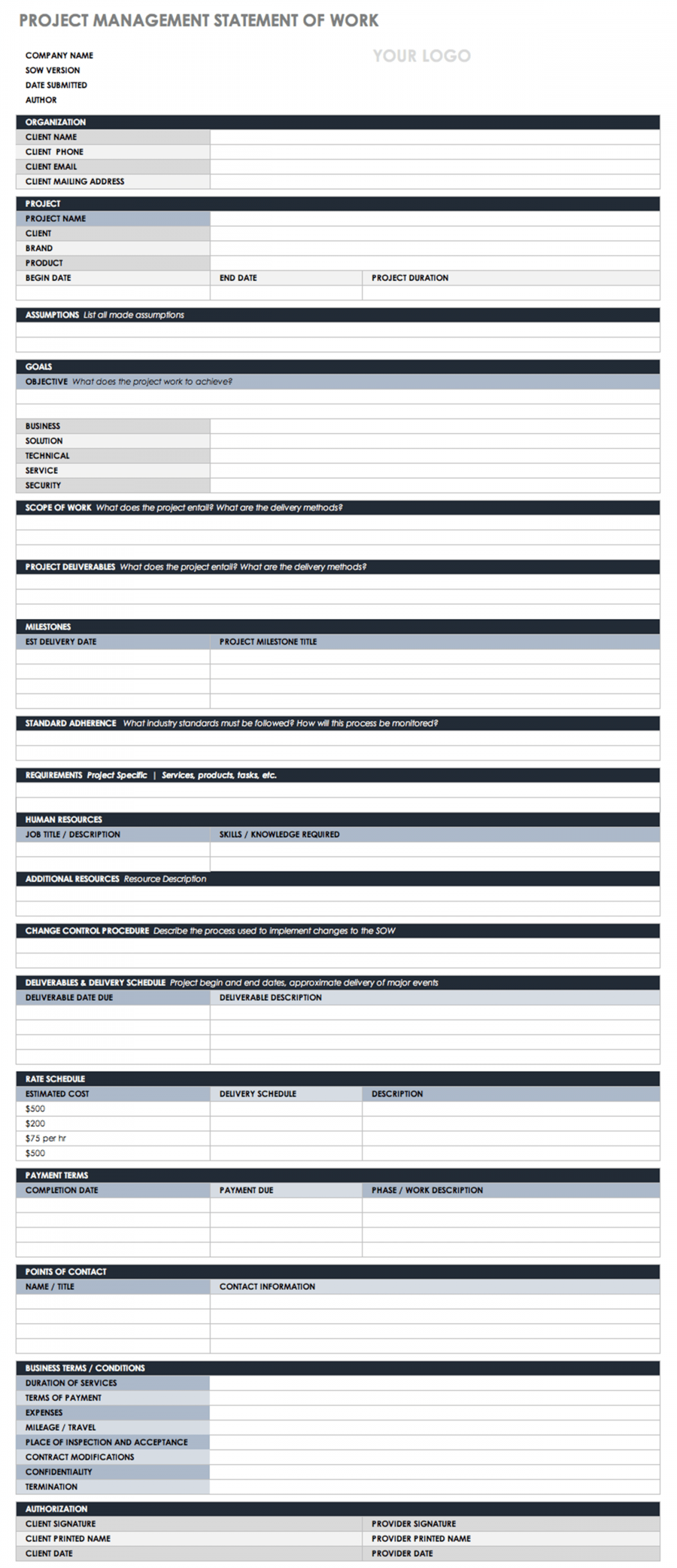 Free Statement of Work Templates Smartsheet