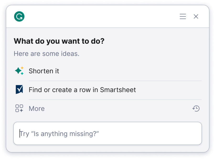 Grammarly App Actions | Smartsheet